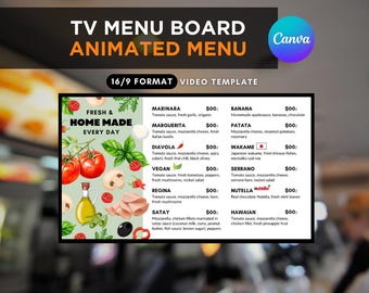 Restaurant 4 TV 9/16 Animated Menu Board, Editable on Canva - Etsy