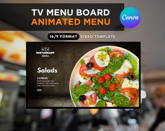 Restaurant 4 TV 9/16 Animated Menu Board, Editable on Canva - Etsy