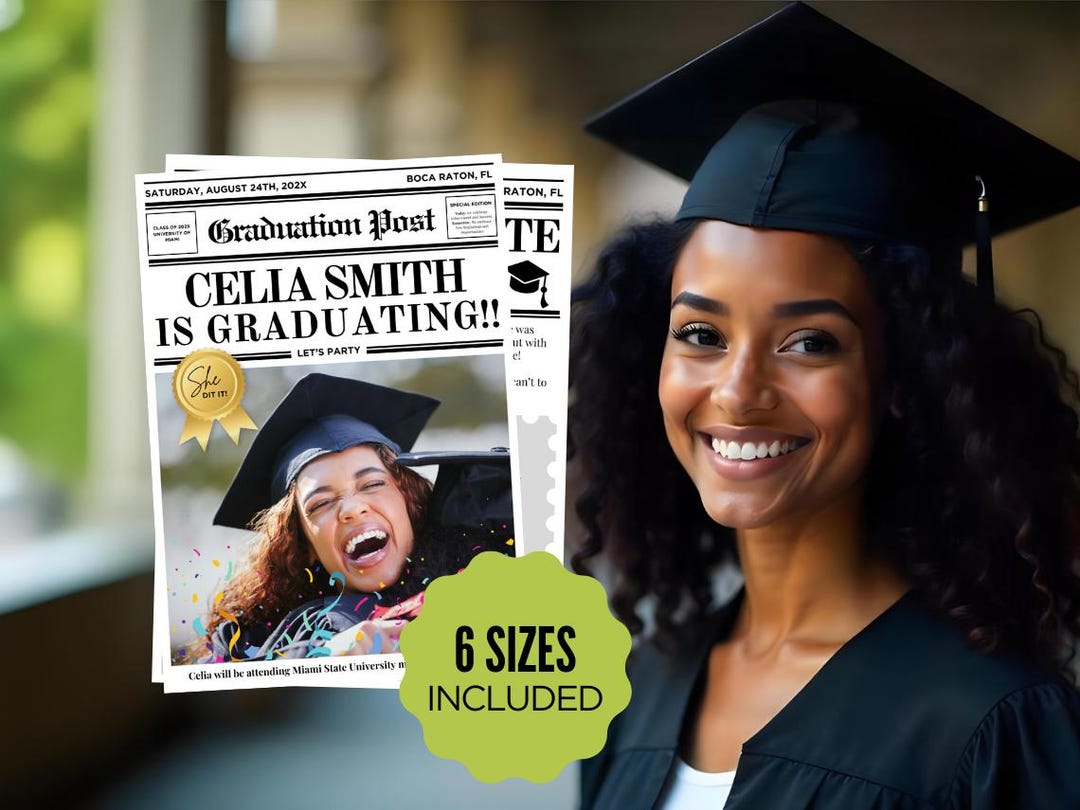 Newspaper Graduation Gift Flower Bouquet Wrap Template, Editable ...