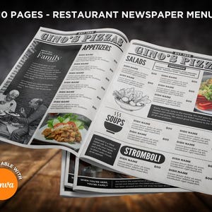 Retro Newspaper Restaurant Menu Template: Editable Diner Menu (digital ...