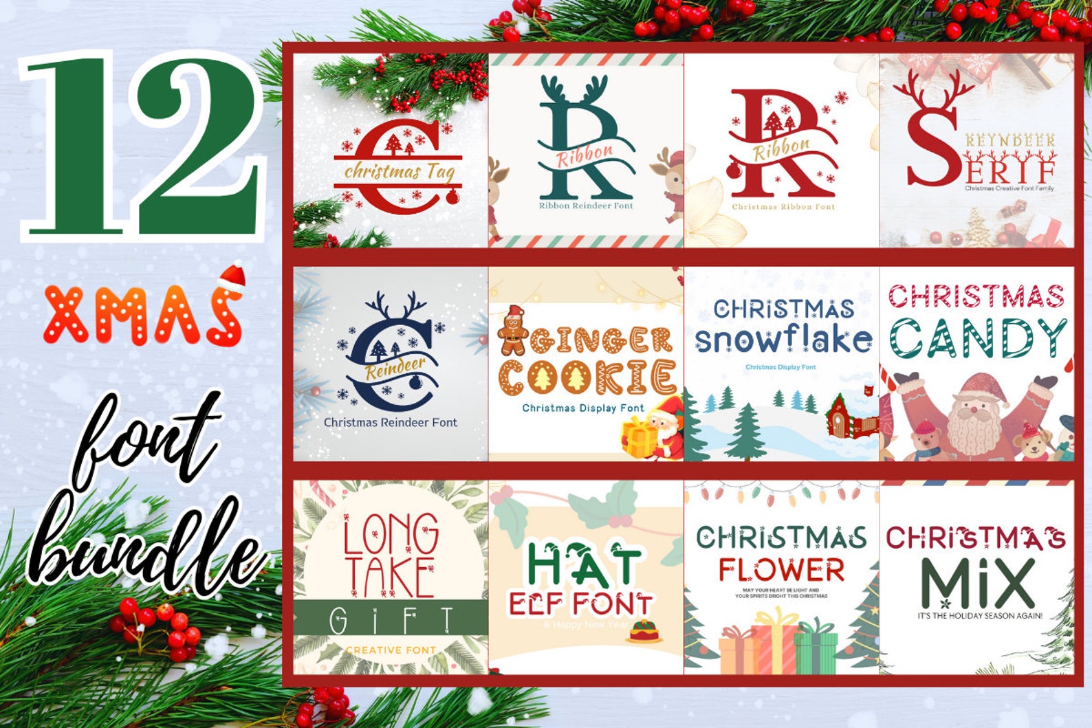 Christmas Font Bundle Volume 1 Crafty Font Bundle Display - Etsy