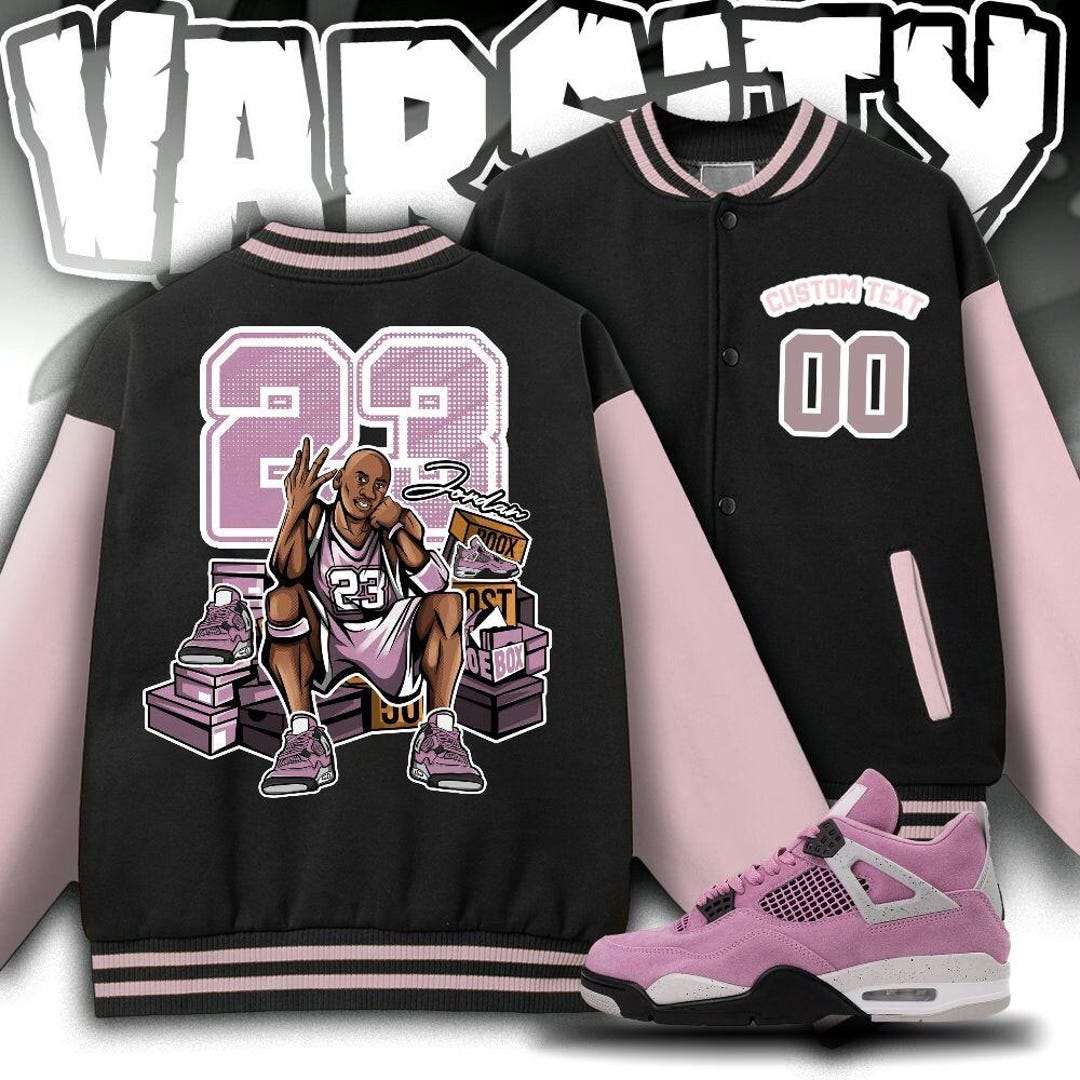 Custom AJ 4 Orchid Unisex Varsity Jacket, 23 MJ Sneaker Box, Varsity ...