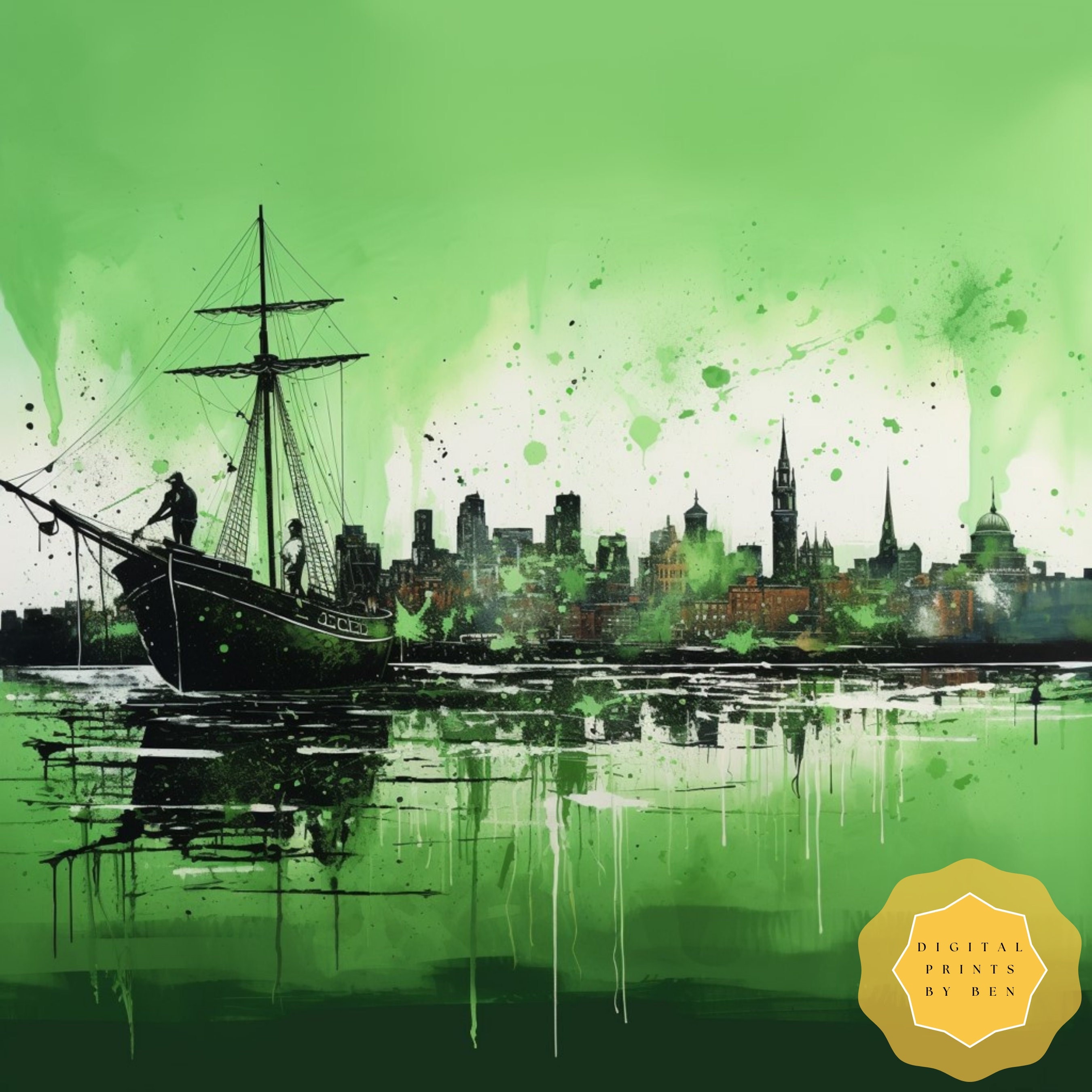 Banksy Wall Art Boston Skyline Banksy Canvas Sage Green Wall Art Banksy ...