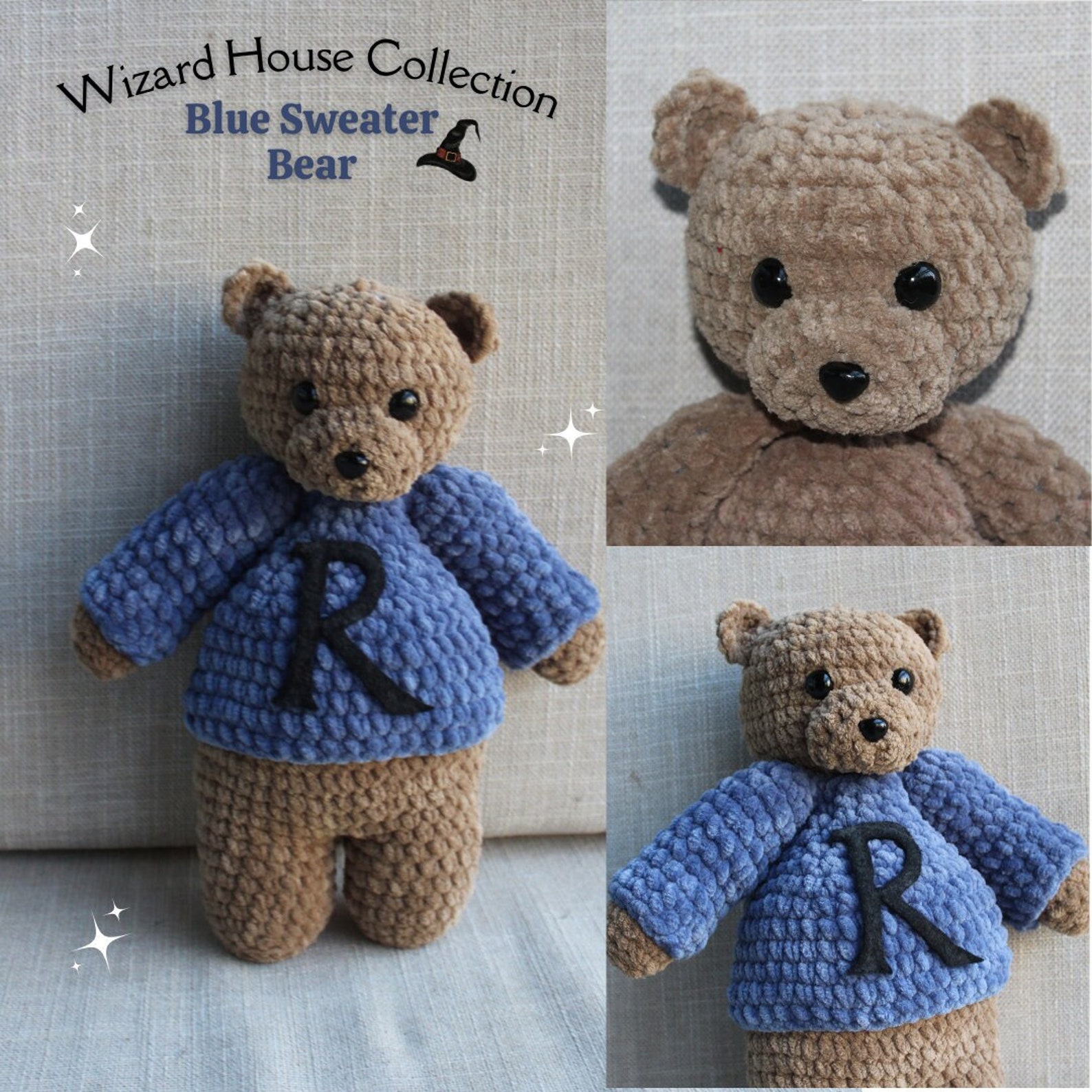 Wizard House Blue Sweater Bear Plushie - Crochet Pattern - Etsy