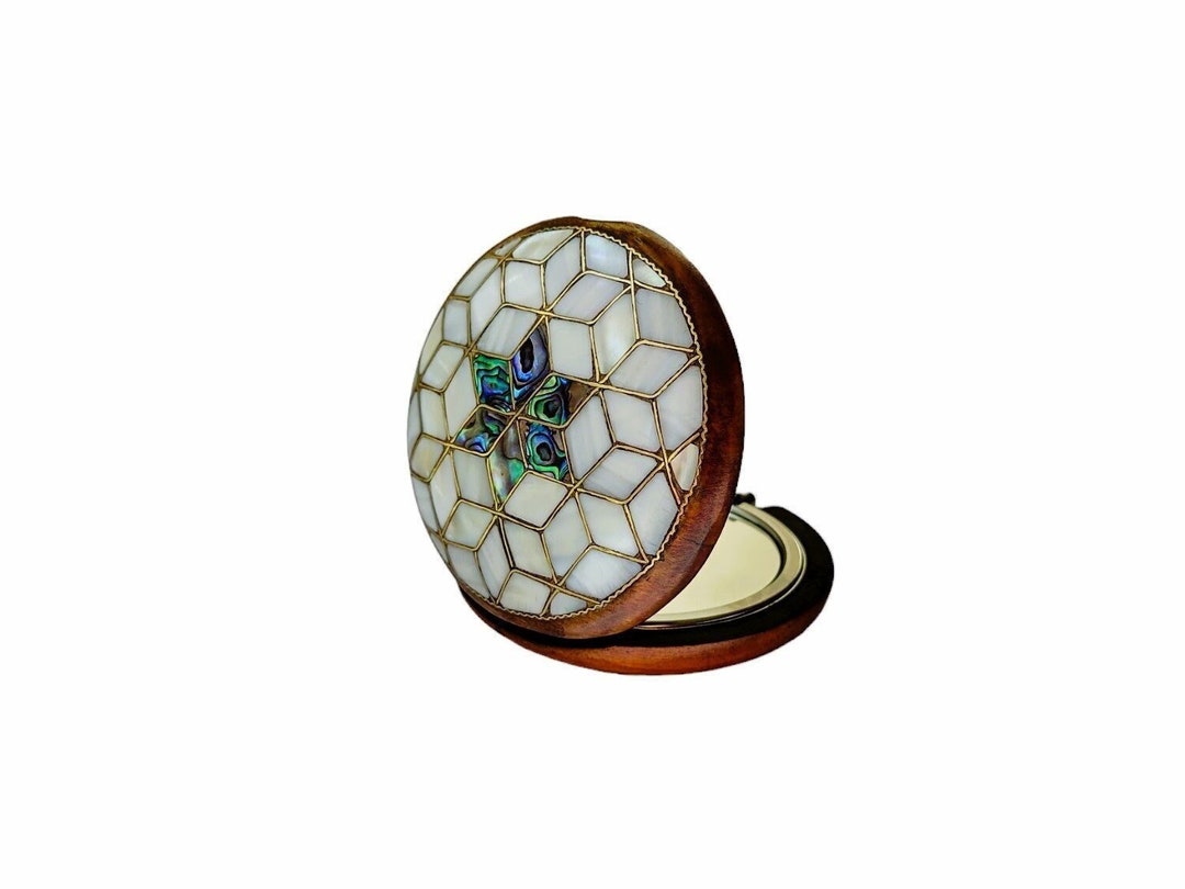 Vintage Compact Mirror, Mother of Pearl,personalized Handmade Mirror ...