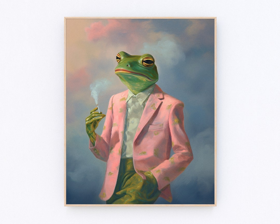 Retro Smoking Frog Art Print Anthropomorphic Frog Postcard Frog Oil ...