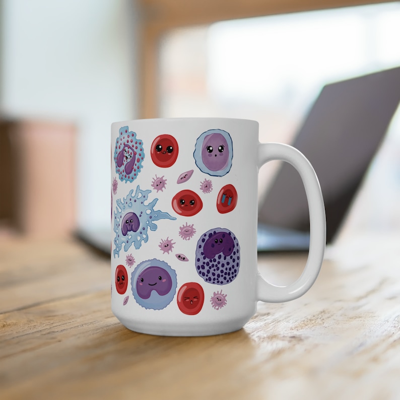Cute Blood Cells Mug 15oz Hematologist, Scientist, Oncologist ...