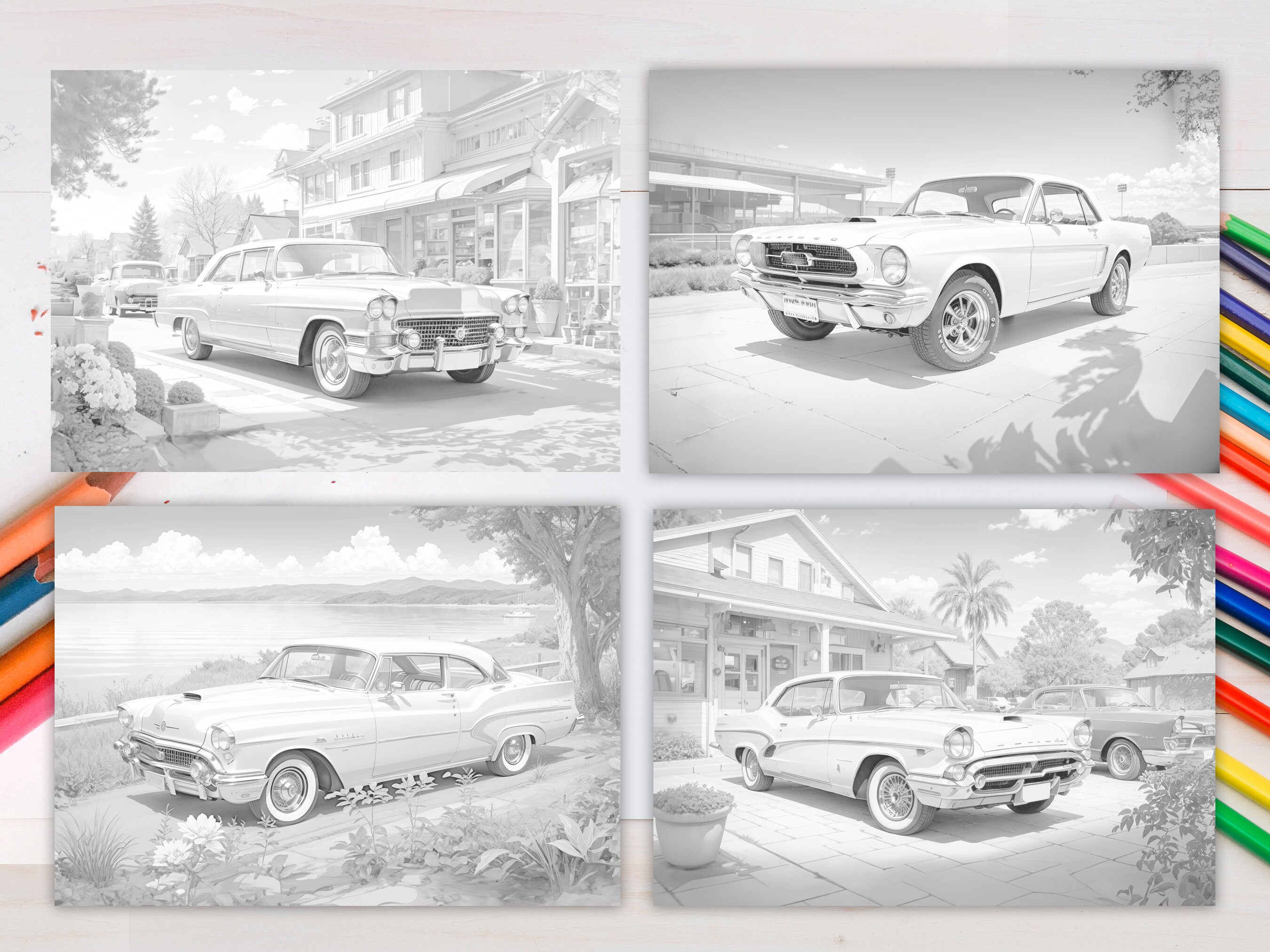 Muscle Car Grayscale Colouring Page Instant Download Printable ...