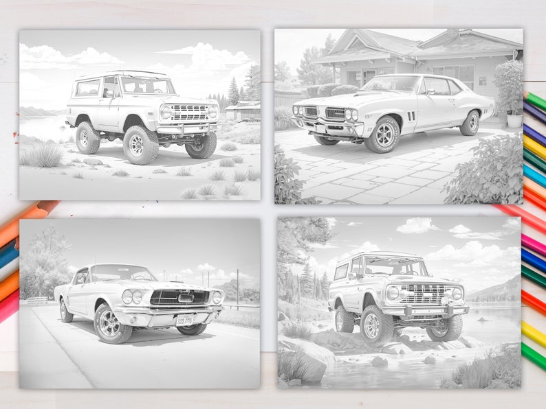 Muscle Car Grayscale Colouring Page Instant Download Printable ...
