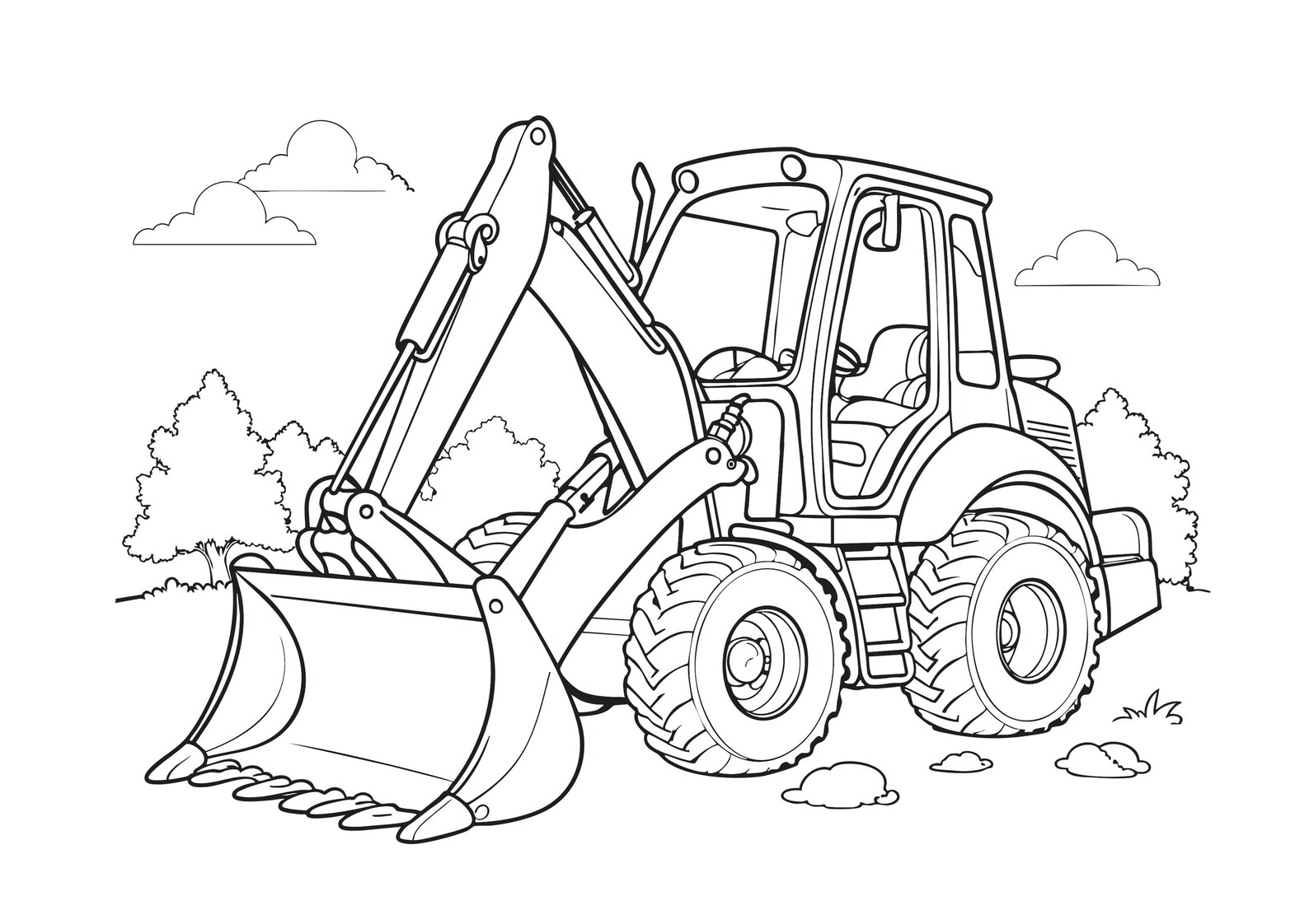 Backhoe Coloring Page for Kids Printable Construction Vehicle Activity ...