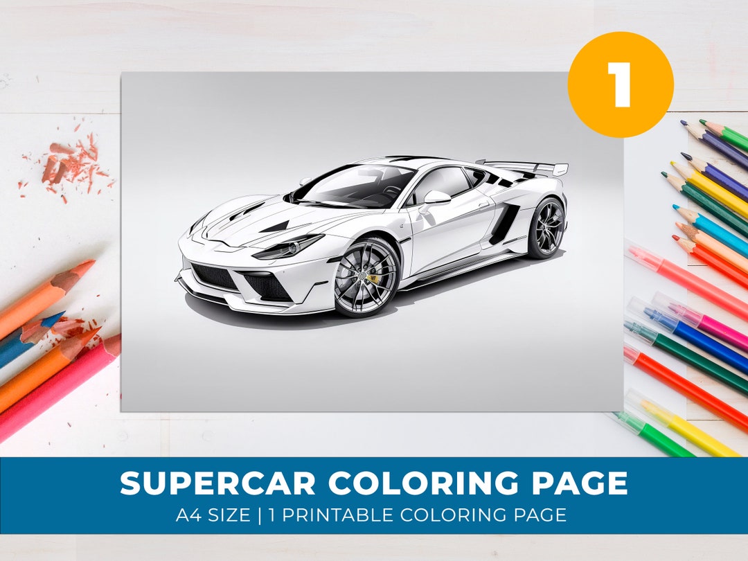 Supercar Colouring Page Instant Download Printable Colouring Page Adult ...
