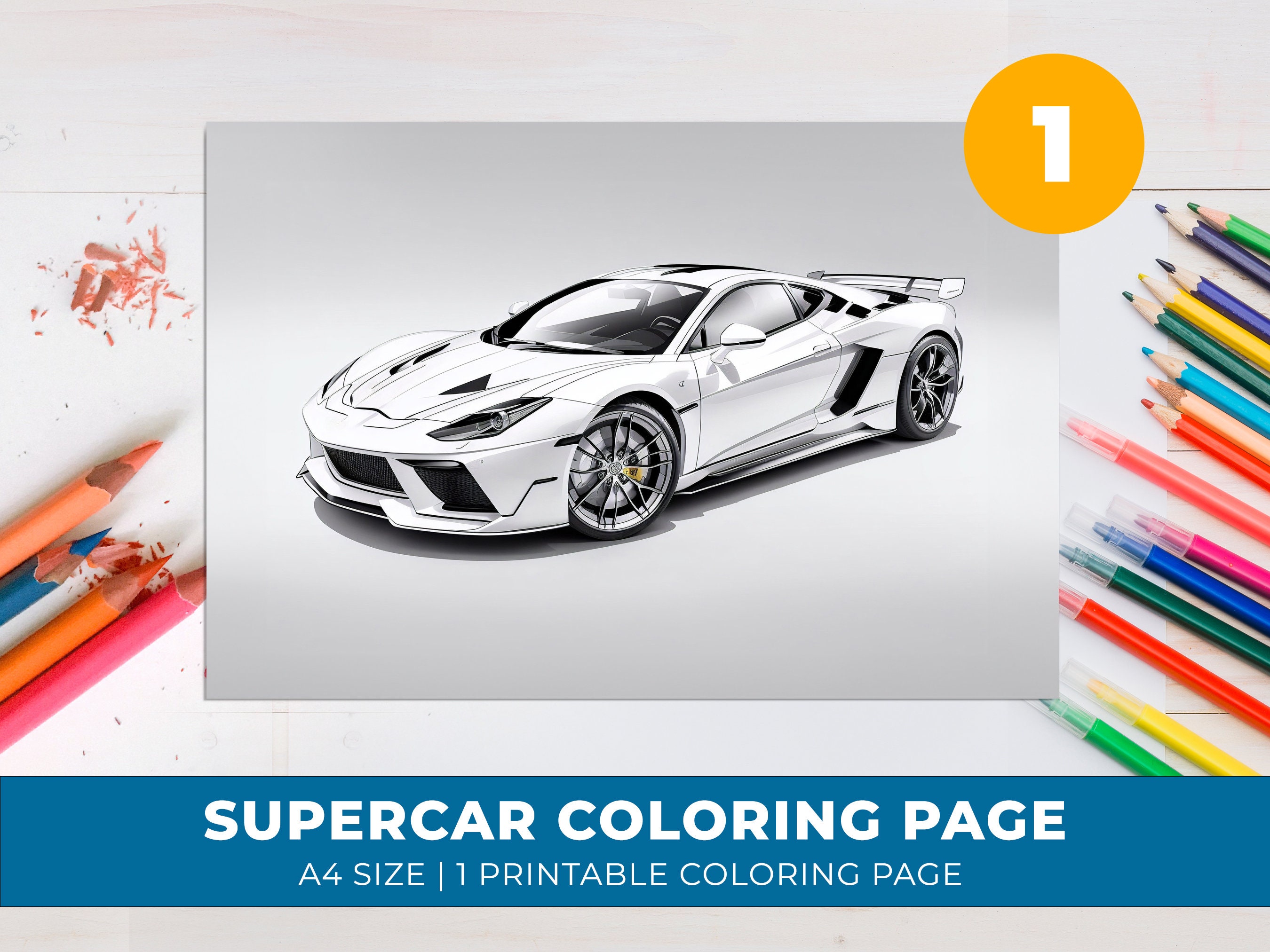 Supercar Colouring Page Instant Download Printable Colouring Page Adult ...
