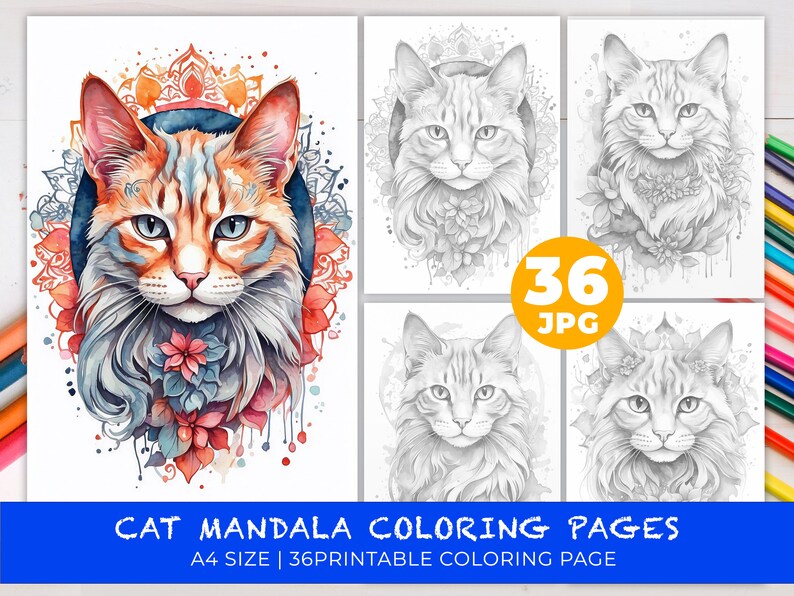 Cat Mandala Coloring Page Instant Download Mandala Colouring Page Adult ...