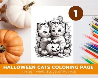 Cute Halloween Cat Coloring Page-instant Download - Etsy