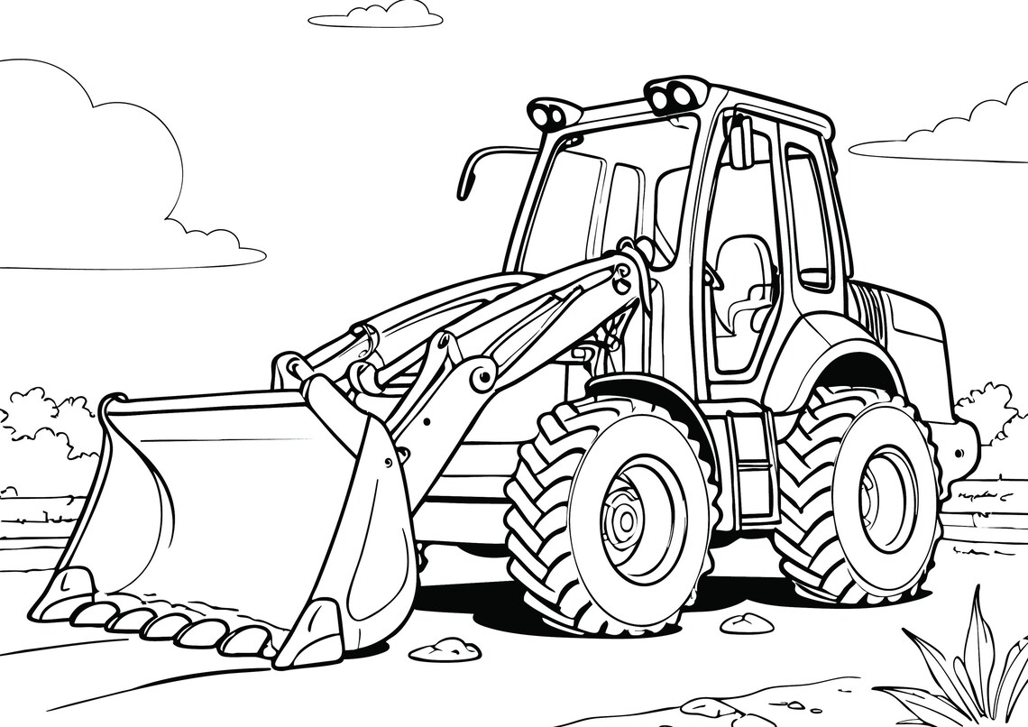 Backhoe Coloring Page Instant Download Grayscale Coloring Adults ...