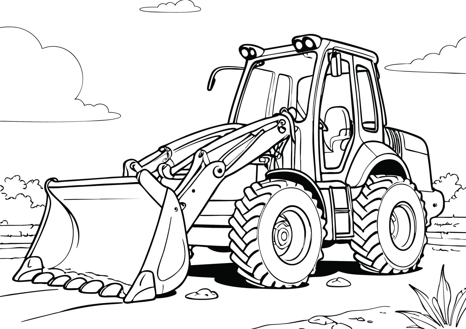 Backhoe Coloring Page Instant Download Grayscale Coloring Adults ...