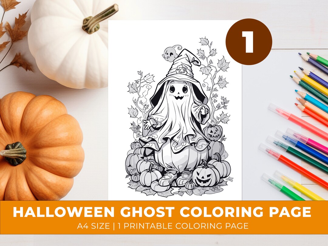 Cute Halloween Spooky Ghost Coloring Page Instant Digital Download ...