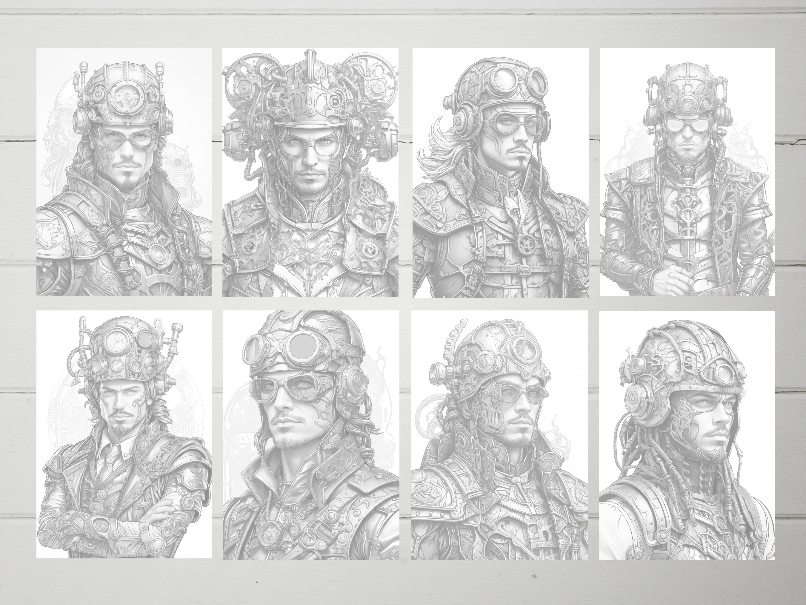 Steampunk Male Goth Coloring Pages Instant Download Grayscale Coloring ...