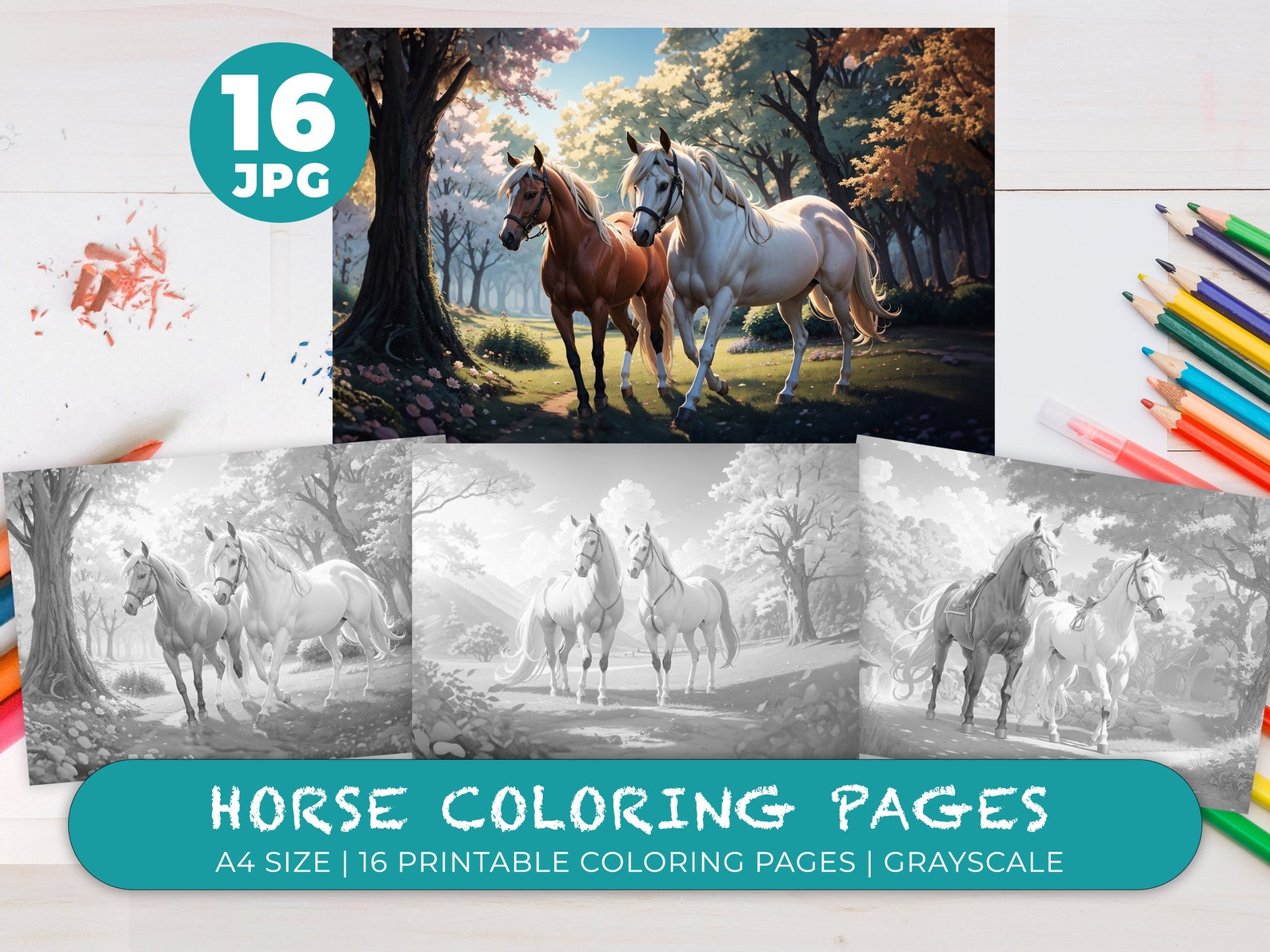 Printable Horse Coloring Pages for Kids and Adults Digital Download ...