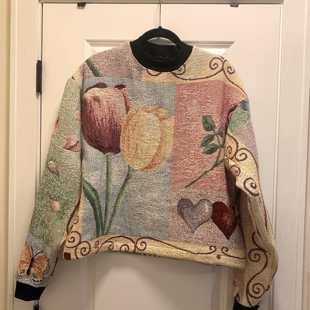 Garden Tapestry Sweater | Large | Flower Sweatshirt - Etsy