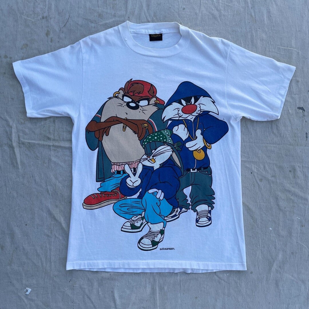 Vintage 90s Looney Tunes Bugs Bunny Taz Sylvester Large Ganster Hip Hop ...