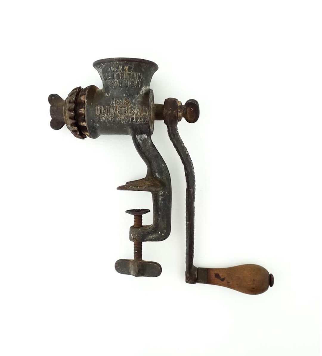 Antique Cast Iron Hand Crank Food Chopper Universal 1899 USA Wood ...