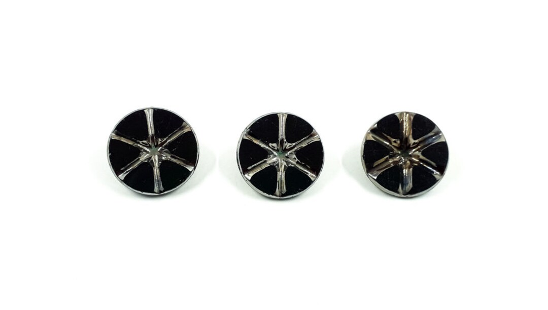 Set of 3 Vintage Black and Silver Glass Buttons 1960s France French ...