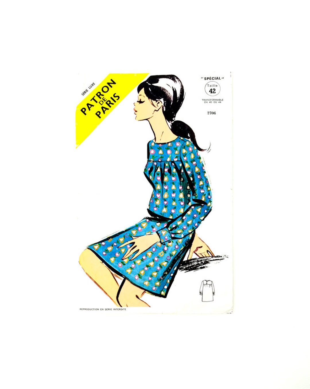 Vintage Sewing Pattern Patron De Paris Serie Lux Dress Size 42 1960s ...