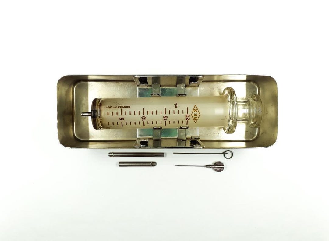 Vintage Medical Syringe With Needles and Metal Box Mid 20th Century ...
