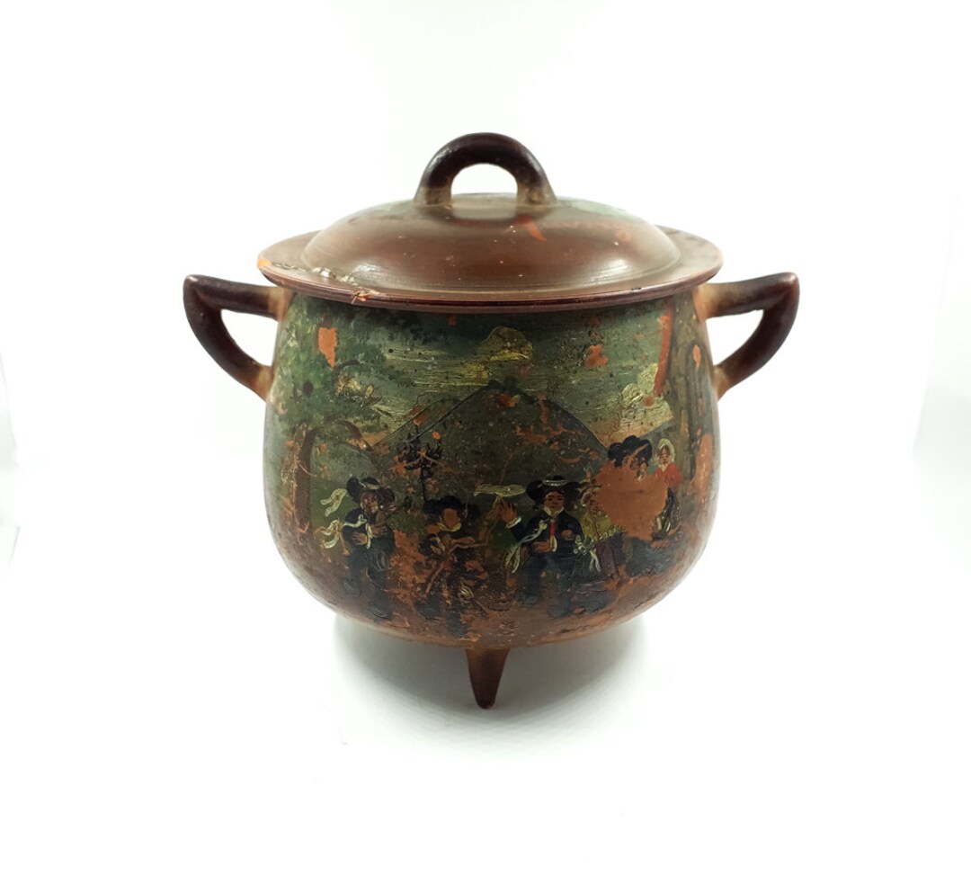 Antique Ceramic Pot With Lid on 3 Legs Hand Painted 19th Century France ...