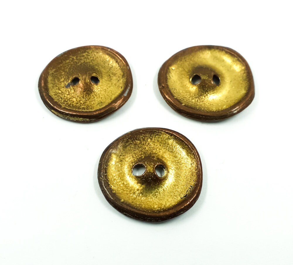 Set of 3 Large Vintage Golden Metal Buttons 1960s France Vintage Big ...