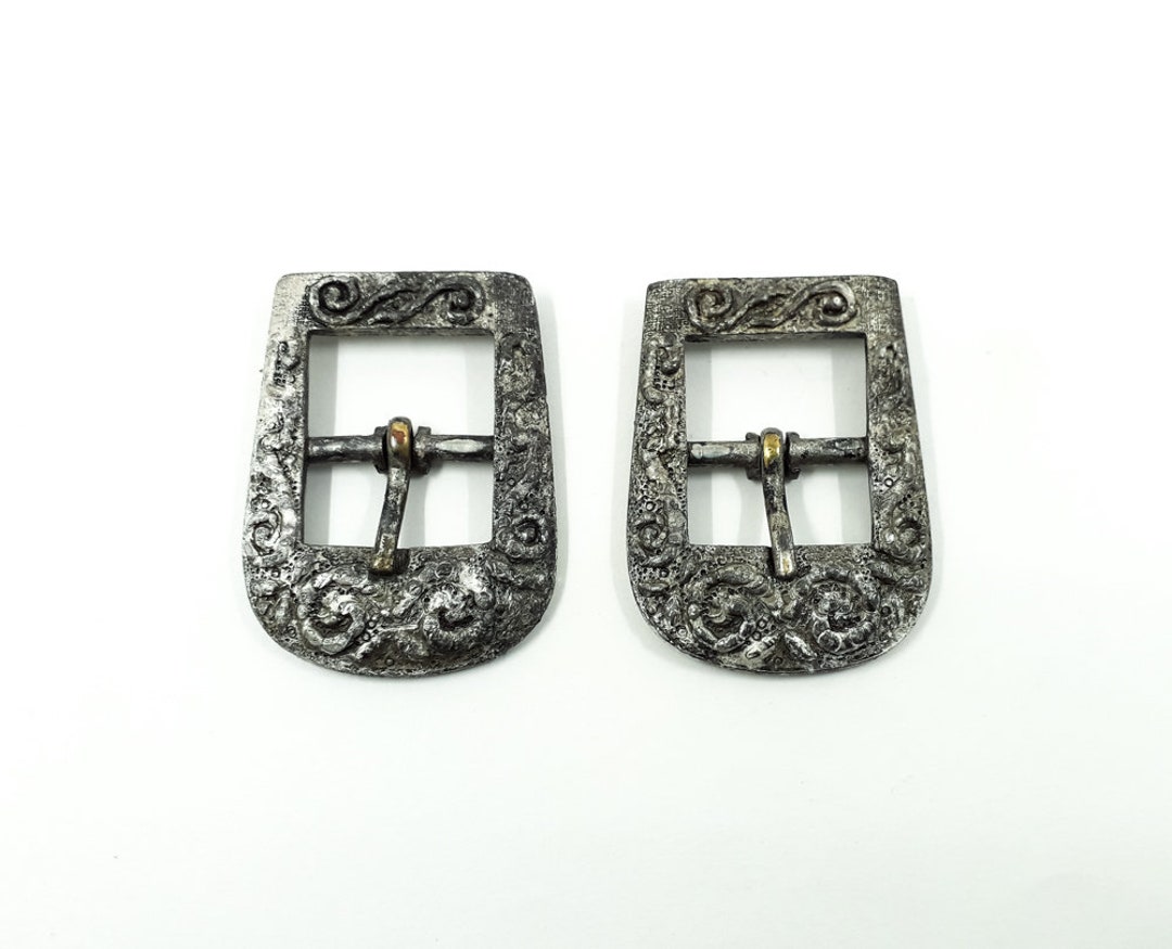 Set of 2 Vintage Metal Belt Buckles Pair Old Silver Metal Belt Buckles ...