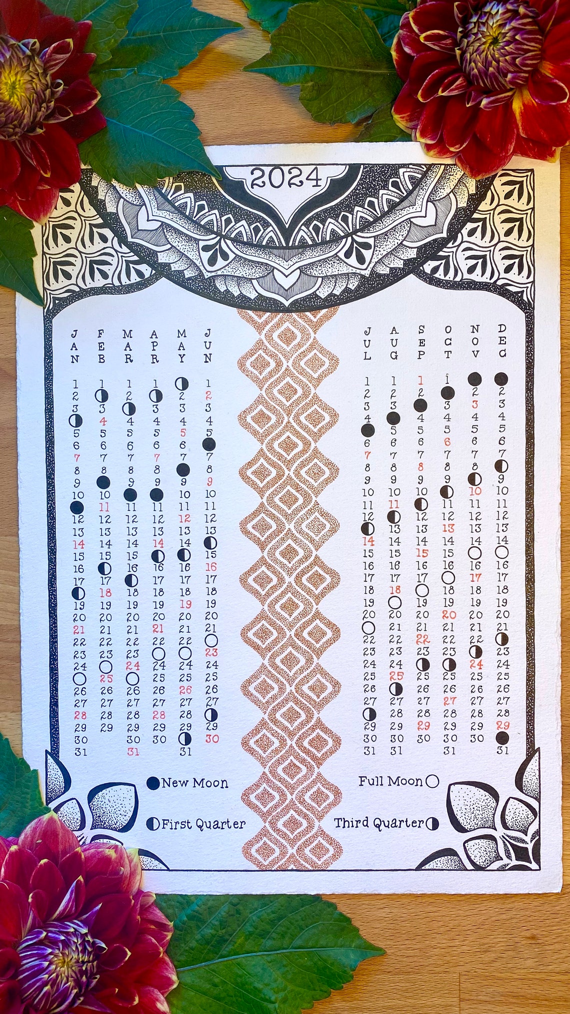 Lunar Calendar Original 2024 Handdrawn - Etsy