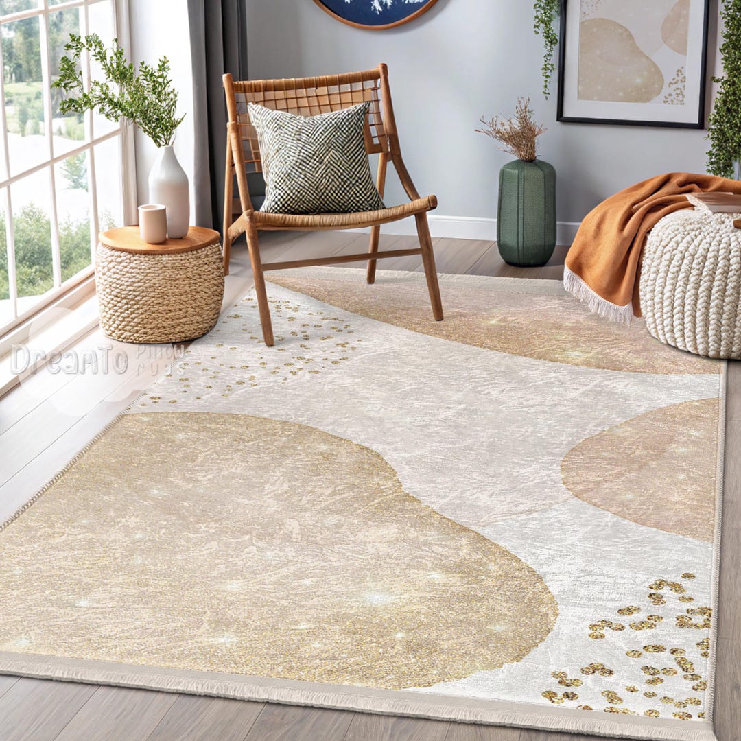 Modern Gold Glitter Abstract Area Rug-elegant Beige Champagne Decor ...