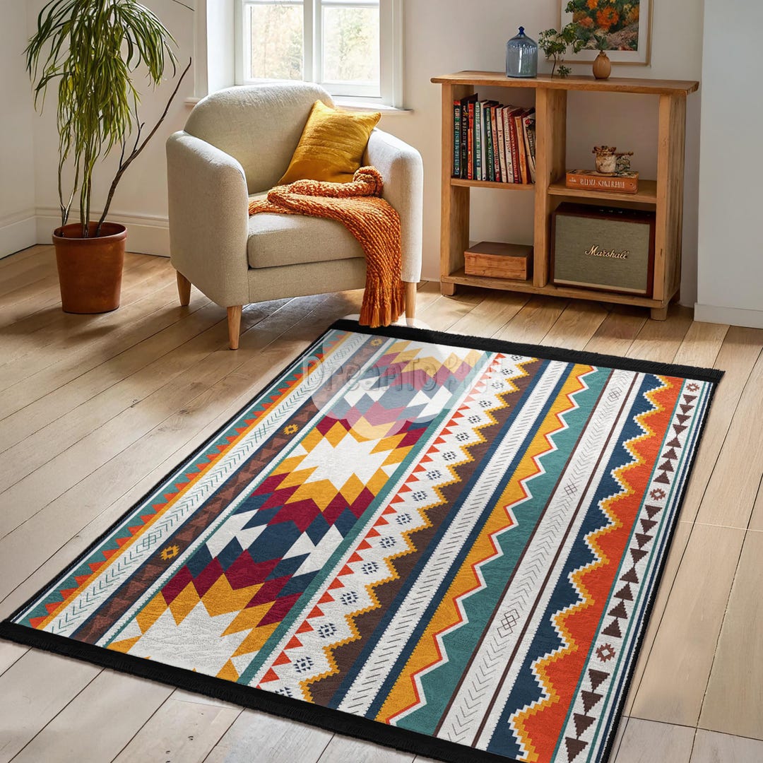 Southwestern Tribal Aztec Geometric Area Rug, Native American Orange ...