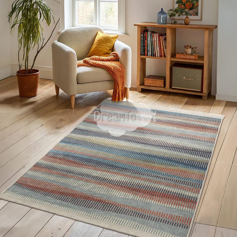 Dark Blue and Orange Rug - Etsy