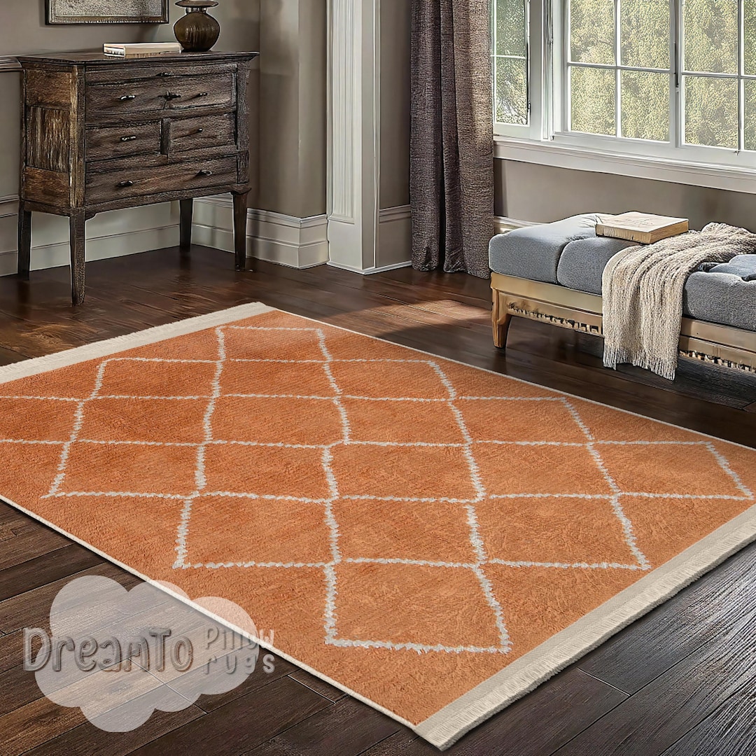 Modern Terracotta Diamond Lattice Area Rug,boho Geometric Moroccan ...