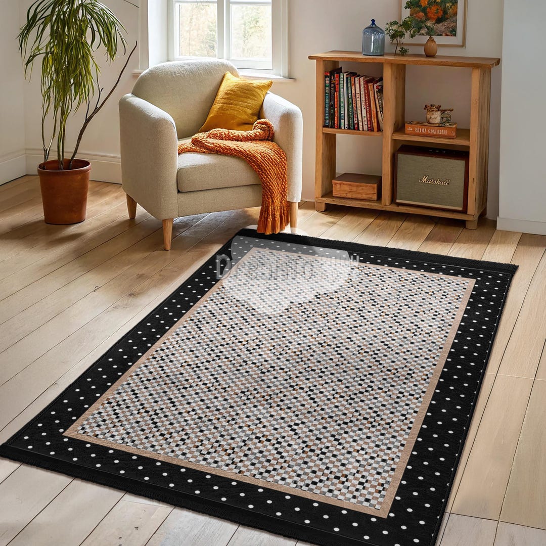 Checkered Mosaic Neutral Area Rug-elegant Beige Black S Accent Carpet ...