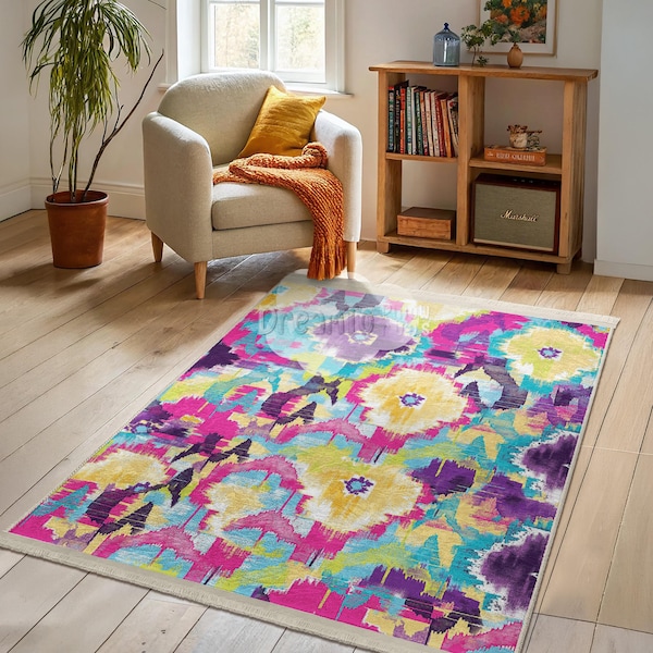 Turquoise Pink Yellow Rug - Etsy