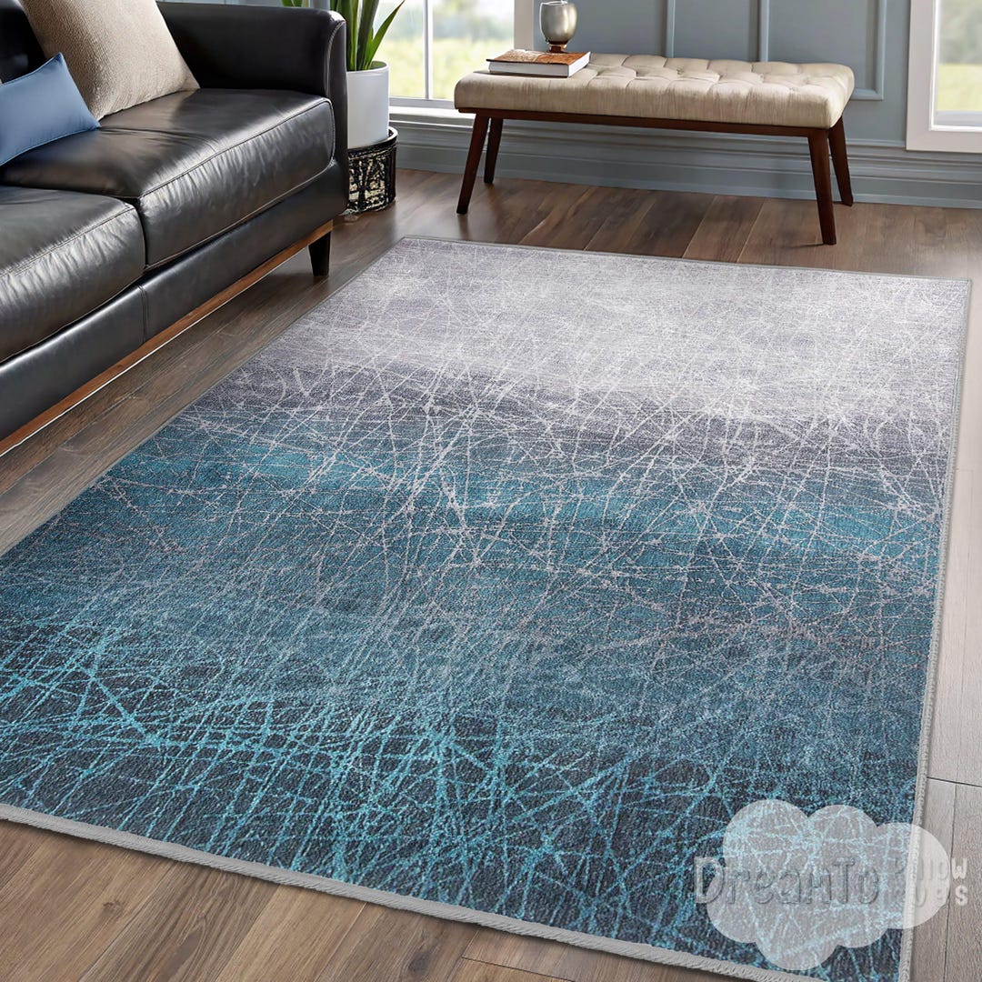 Modern Abstract Turquoise Ocean Area Rug,gradient Teal White Decorative ...
