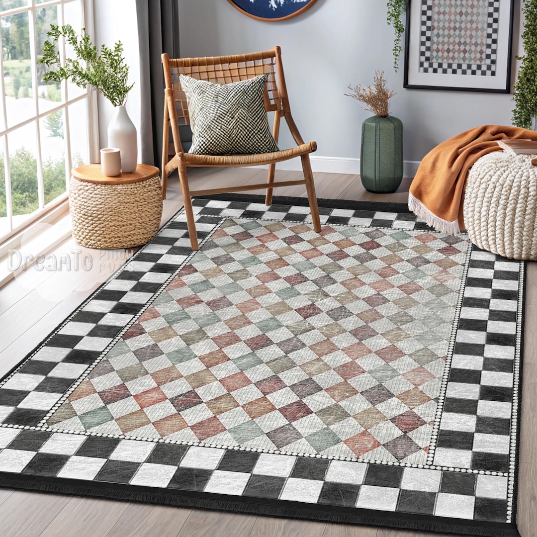 Harlequin Diamond Multicolor Checkerboard Area Rug-earth Tone Retro ...
