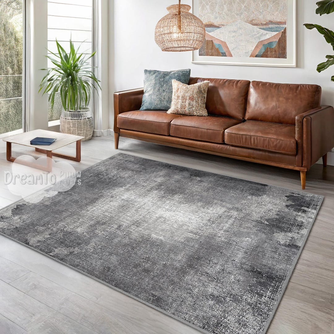 Gray Abstract Modern Area Rug-Smoky Charcoal Accent Carpet- Weathered ...