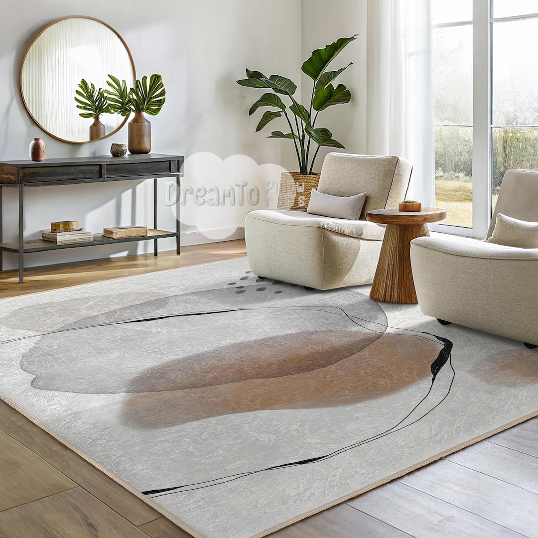 Minimalist Gray Watercolor Abstract Area Rug-elegant Beige Organic ...