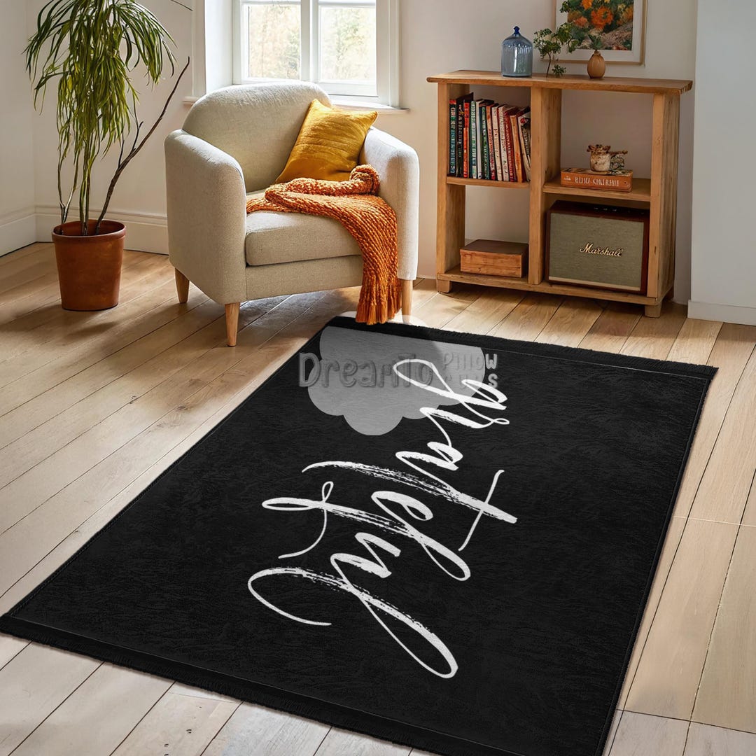 Minimalist White Brush Stroke Area Rug-elegant Calligraphy Black ...