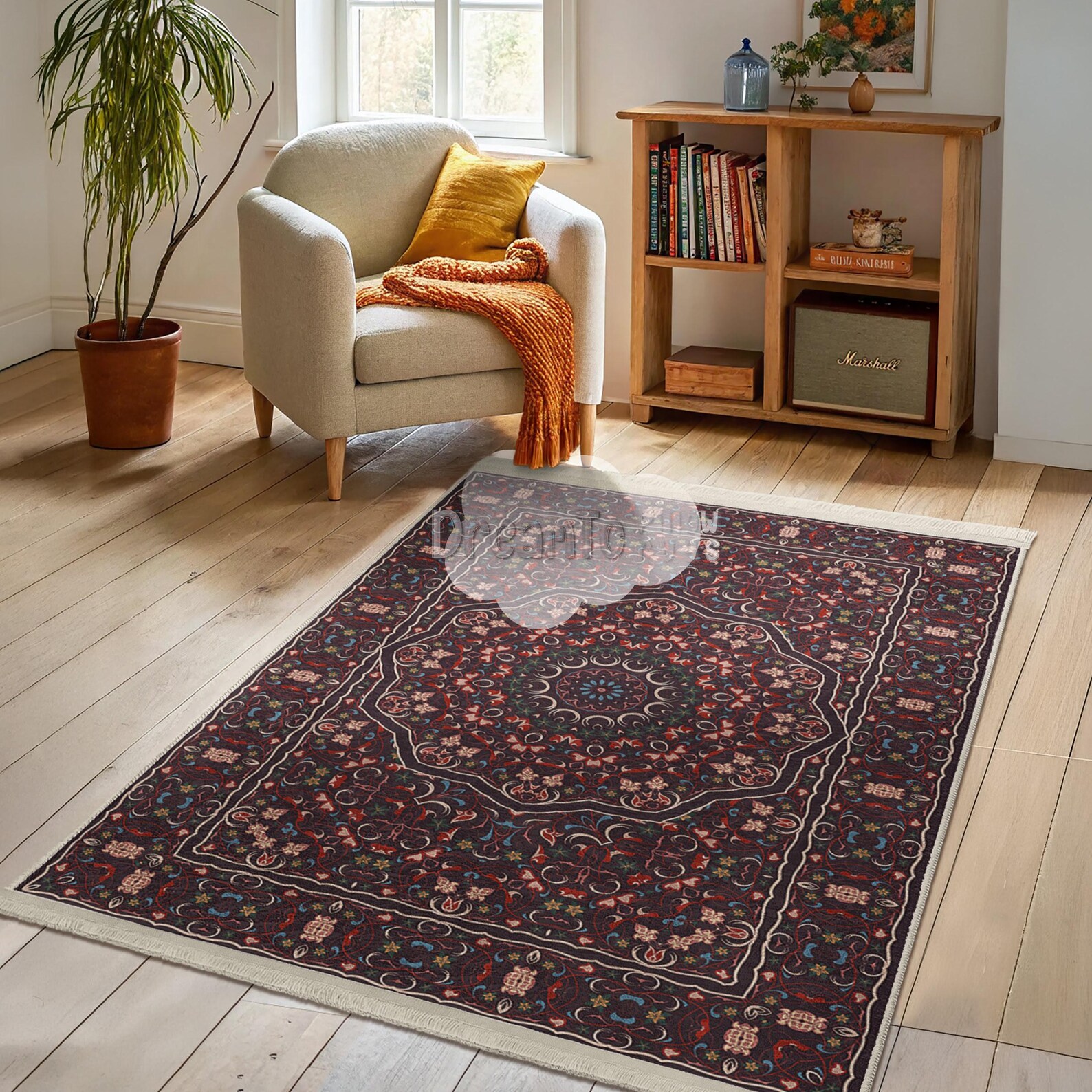 Mandala Medallion Burgundy Area Rug,oriental Floral Red Accent Carpet ...