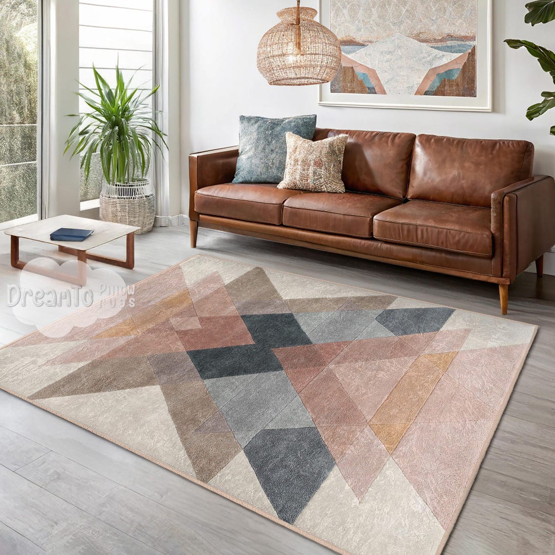 Geometric Blush Pink Triangle Area Rug-modern Gray Teal Diamond Accent ...