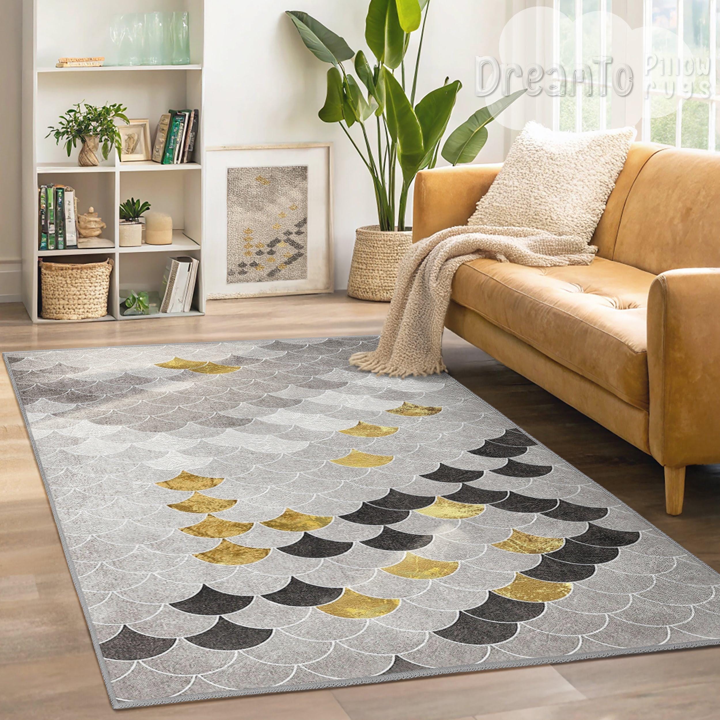 Modern Scallop Fish Scale Area Rug-elegant Gold Gray Accent Carpet ...