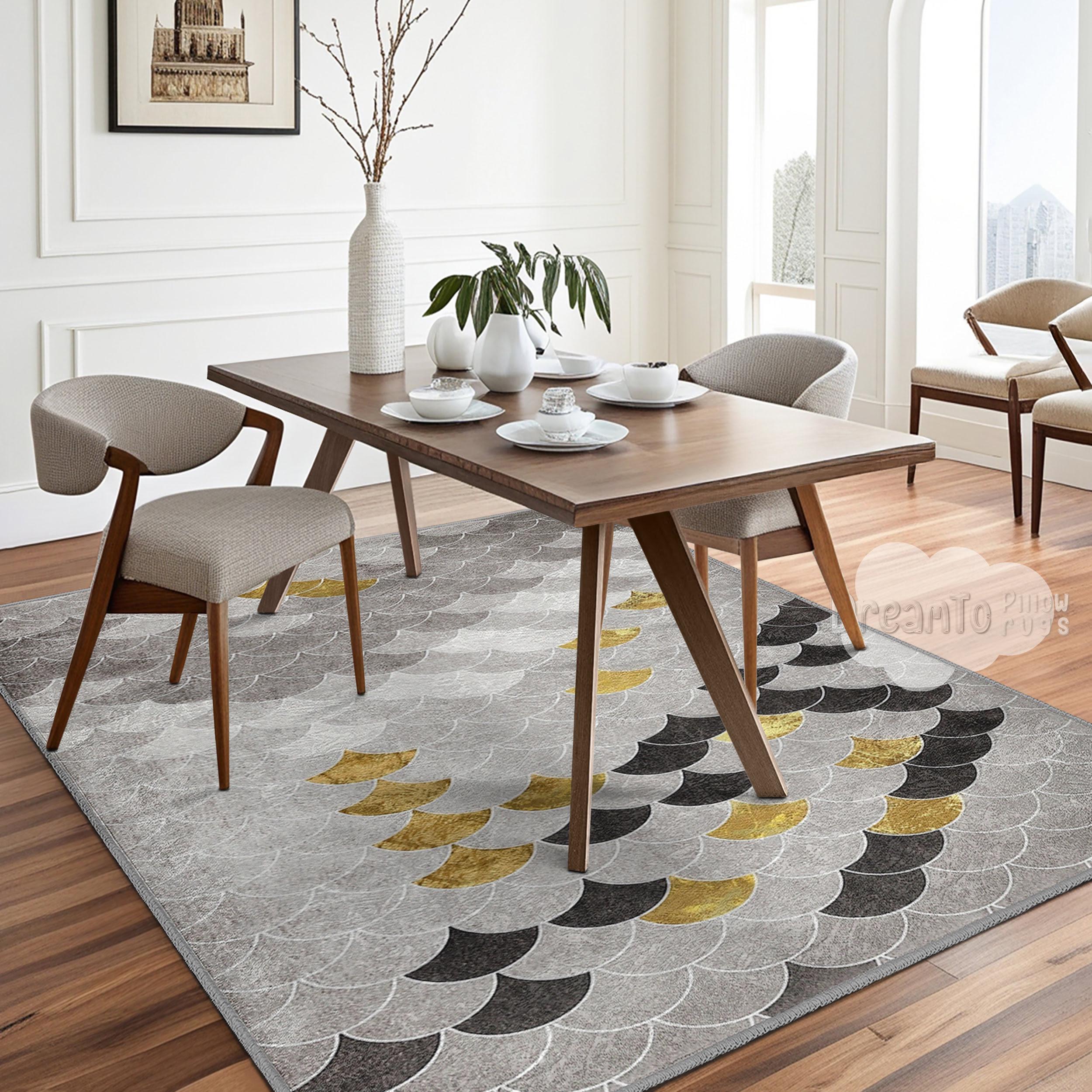 Modern Scallop Fish Scale Area Rug-elegant Gold Gray Accent Carpet ...