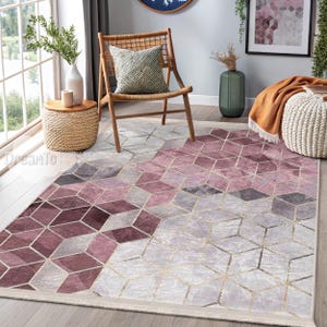 Pink Grey Geometric Marble Area Rug-elegant Rose Gold Hexagon Accent ...