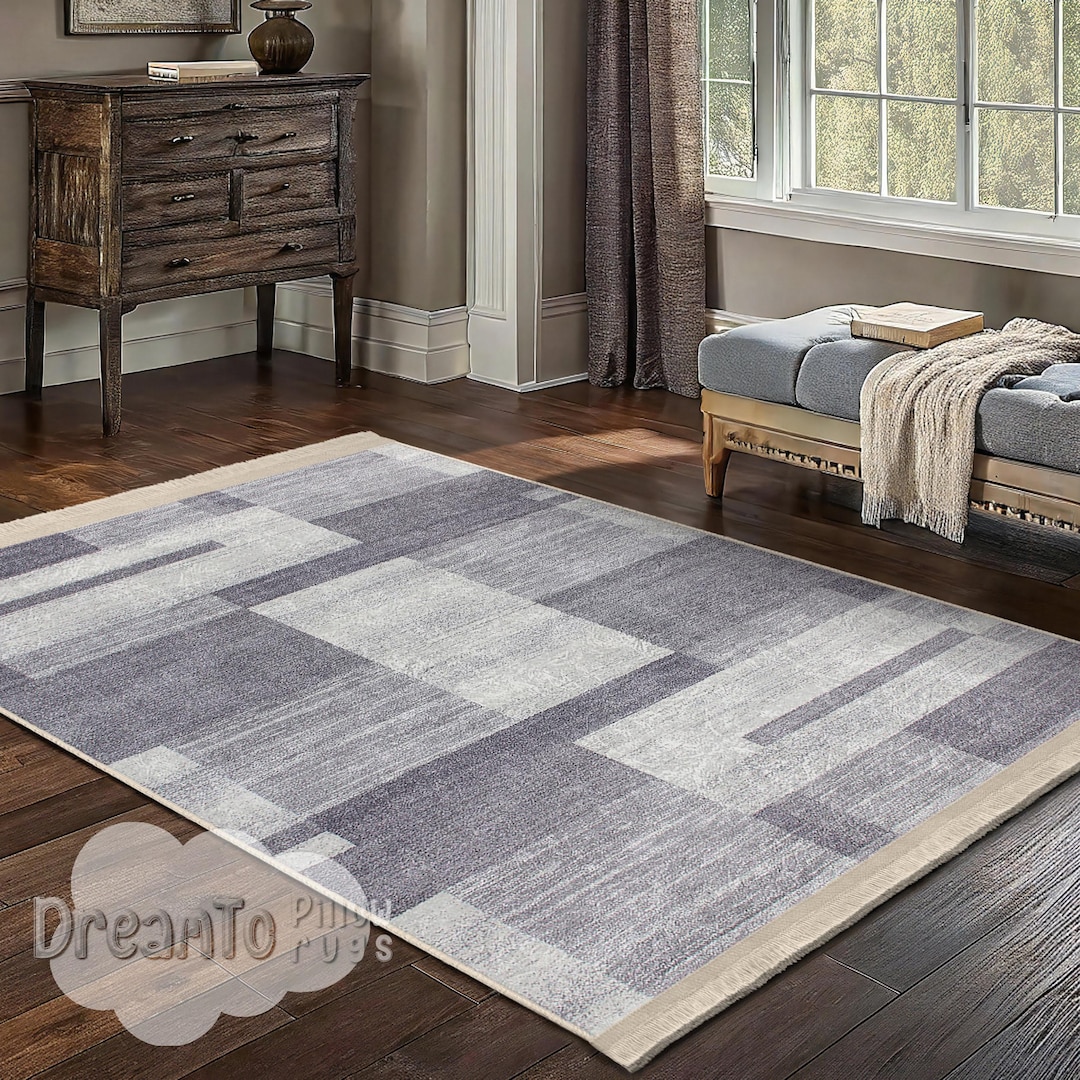 Modern Geometric Grey Blocks Area Rug-minimalist Abstract White Panels ...
